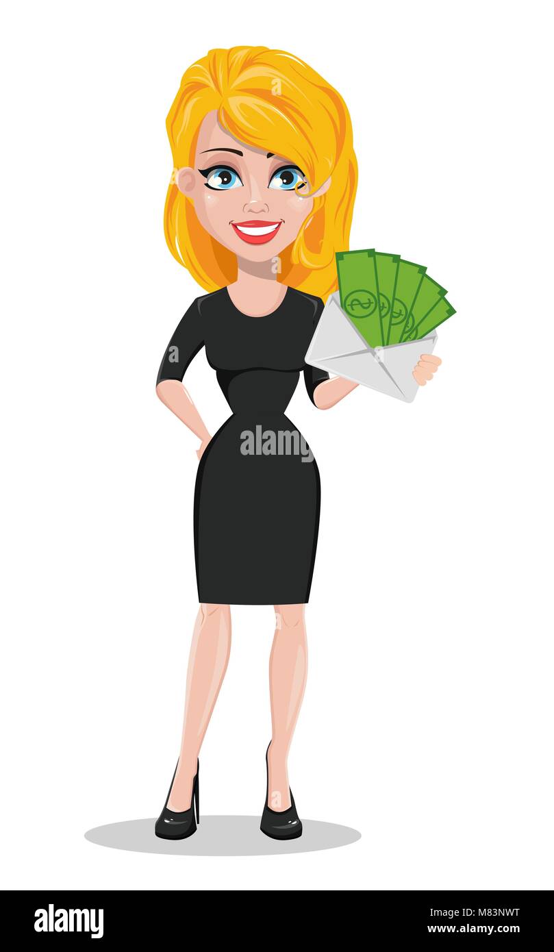 Beautiful business woman holding envelope with money. Blonde ...
