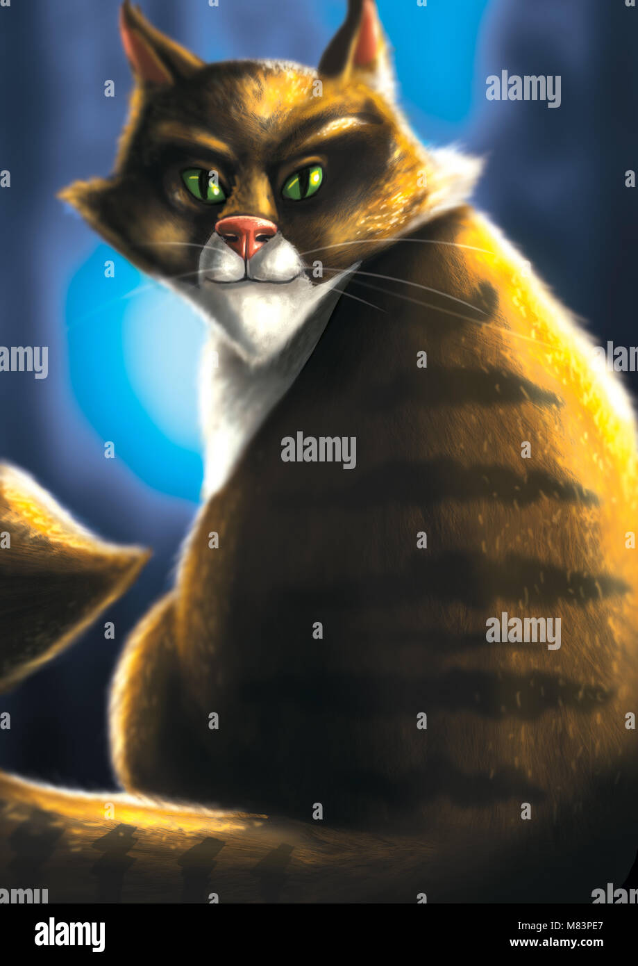 Digital illustration of an evil looking ginger cat sitting down Stock ...