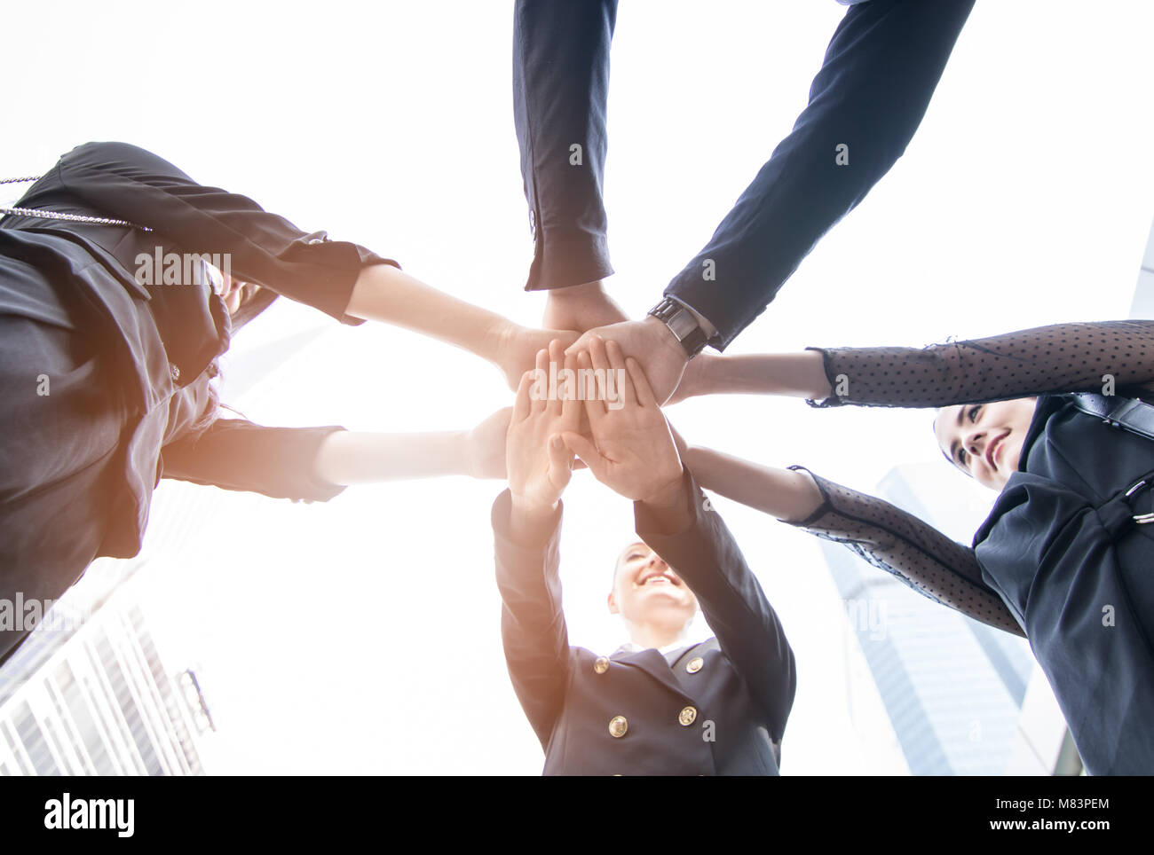 Join forces and succesful team concept, businessman joining hand ...