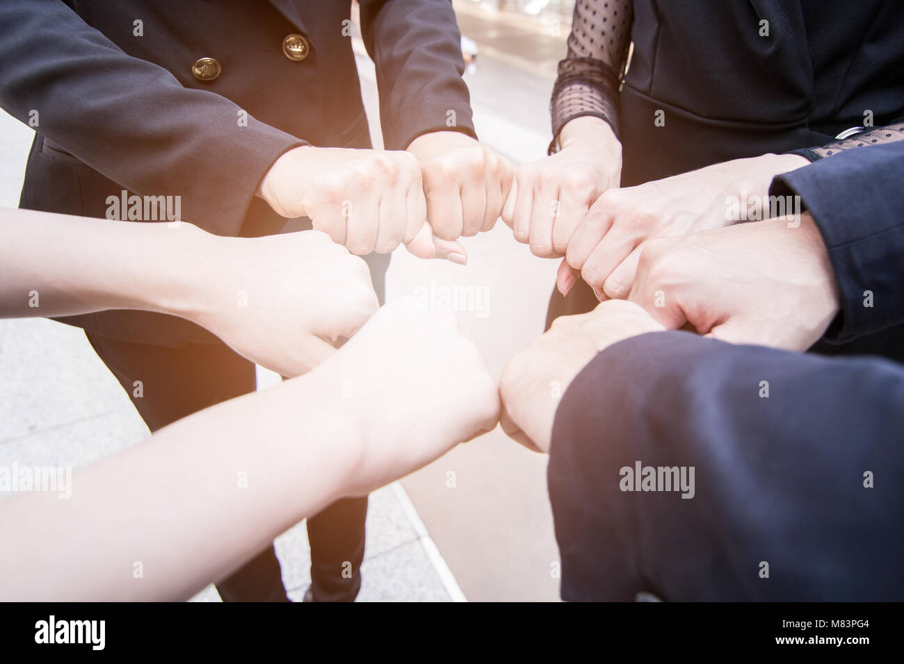 Join forces and succesful team concept, businessman joining hand ...