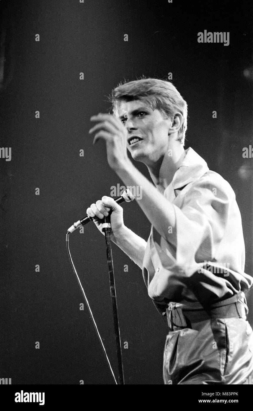 British pop singer David Bowie performing on stage during his concert ...