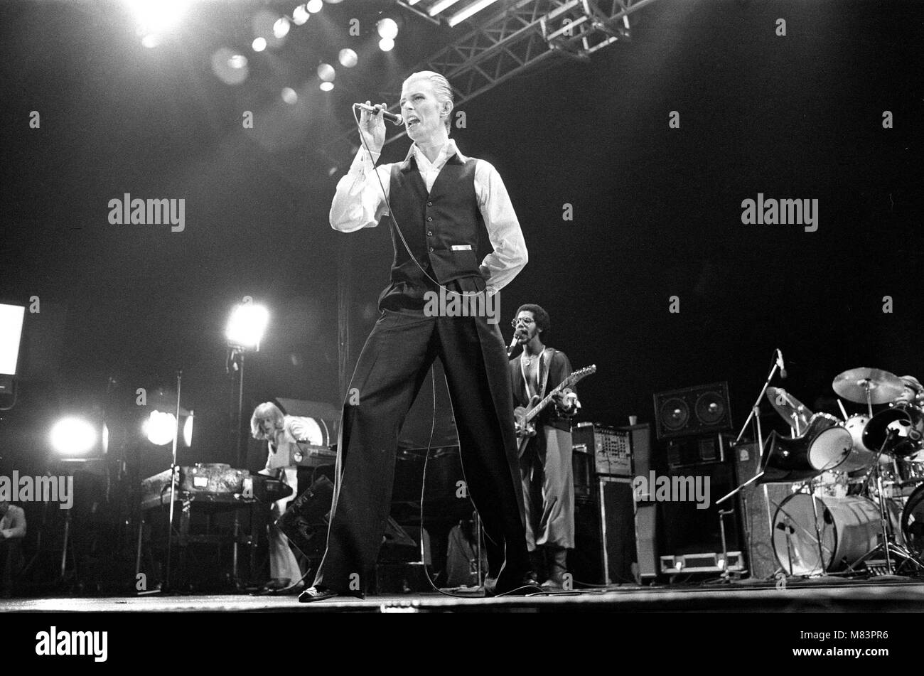 British pop singer David Bowie performing on stage during the first of ...