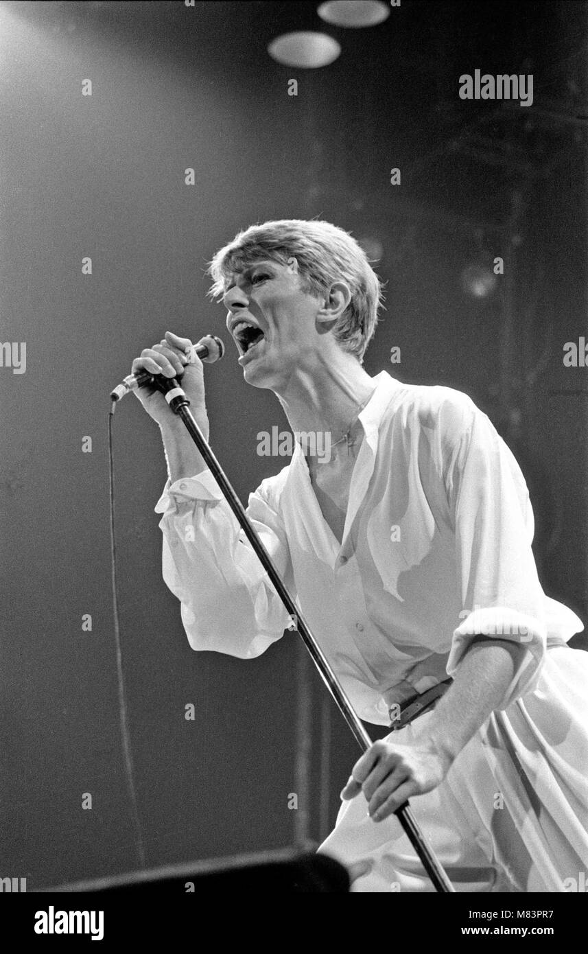 British pop singer David Bowie performing on stage during his concert ...