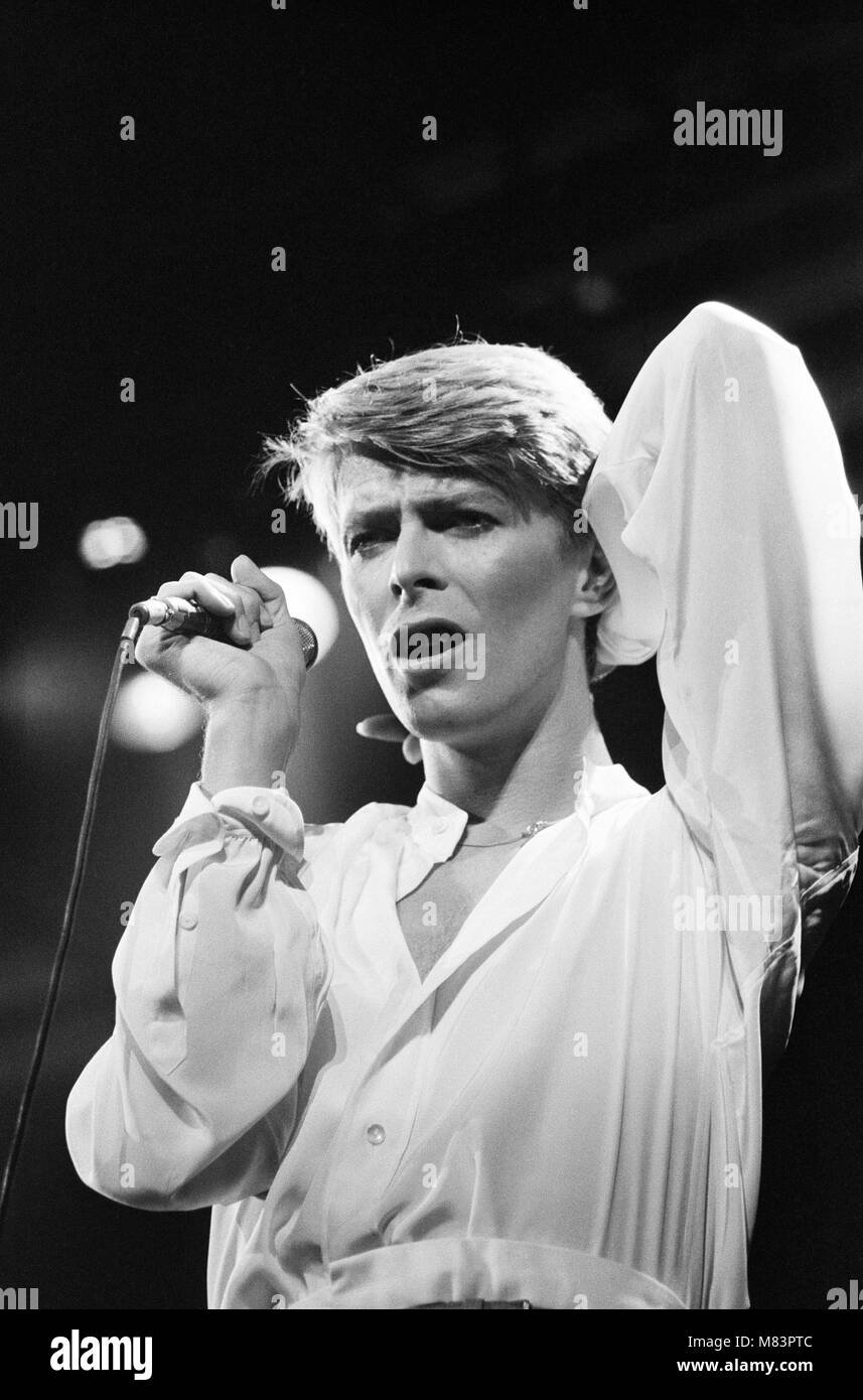 British pop singer David Bowie performing on stage during his concert ...