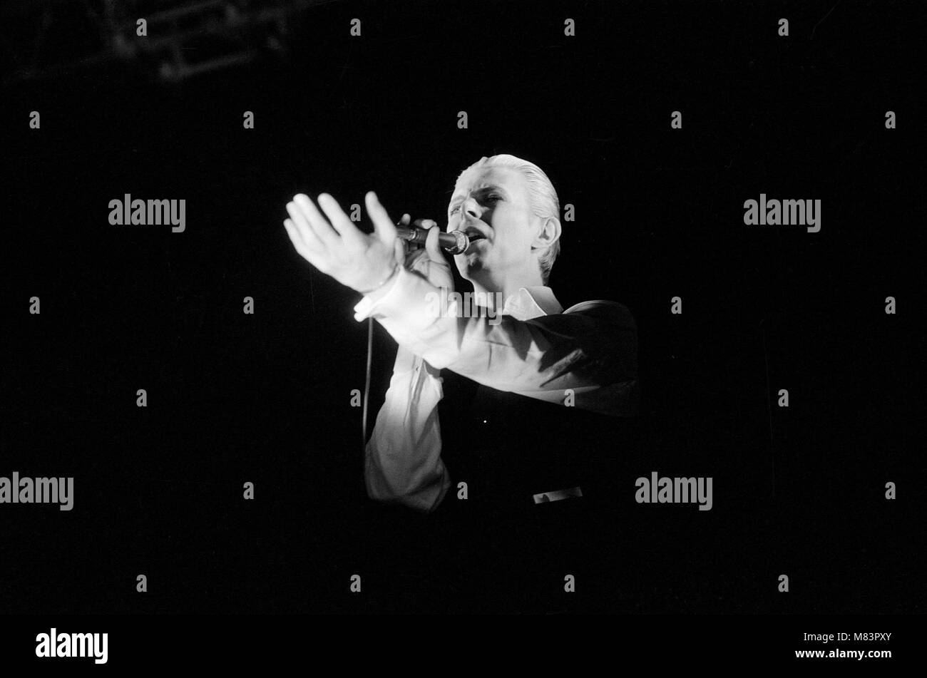 British pop singer David Bowie performing on stage during the first of ...