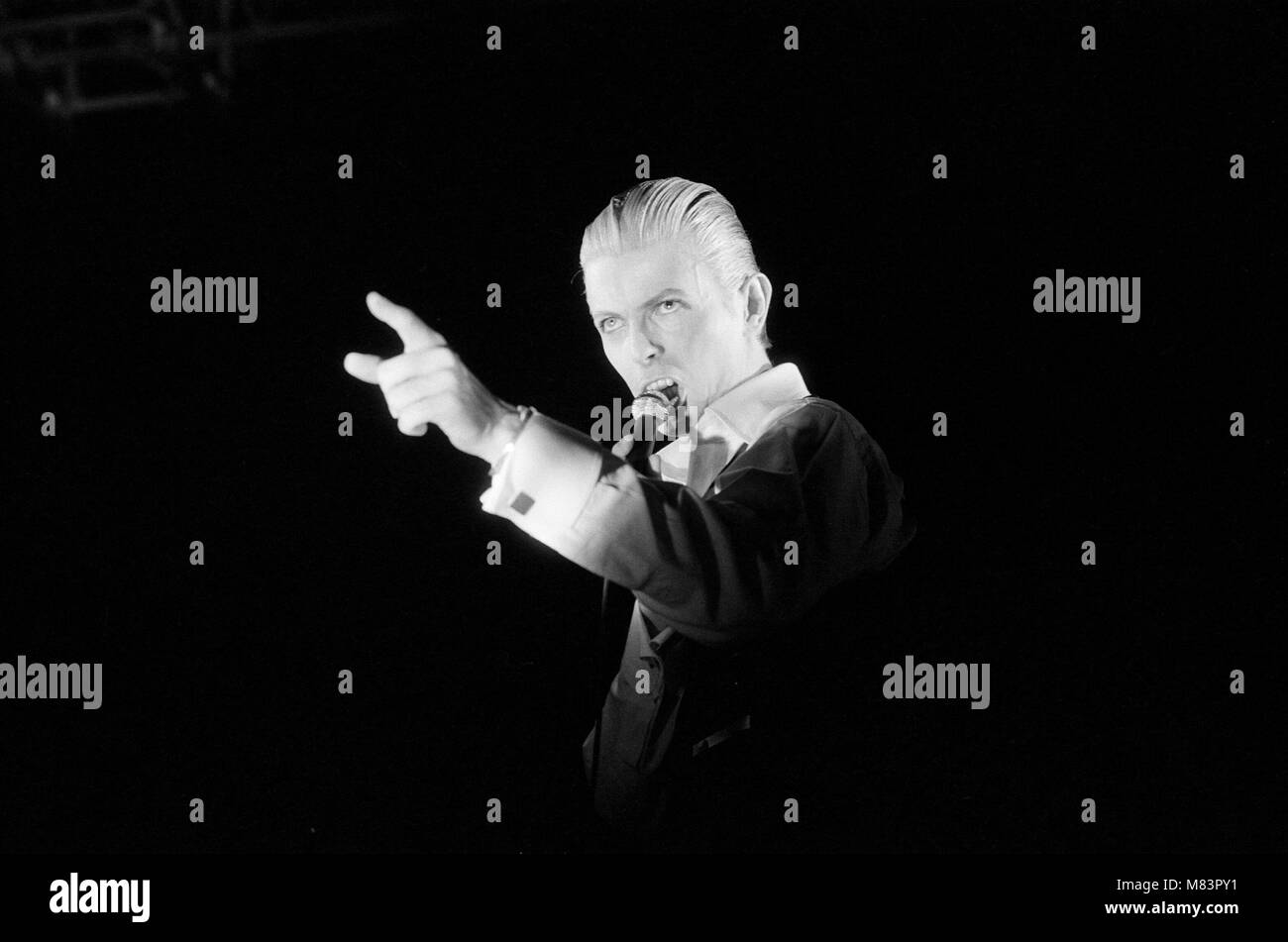 British pop singer David Bowie performing on stage during the first of ...