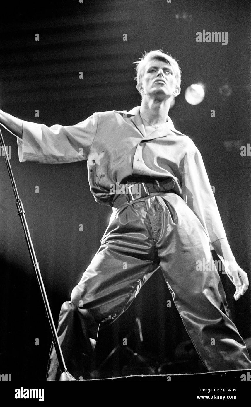 British pop singer David Bowie performing on stage during his concert ...