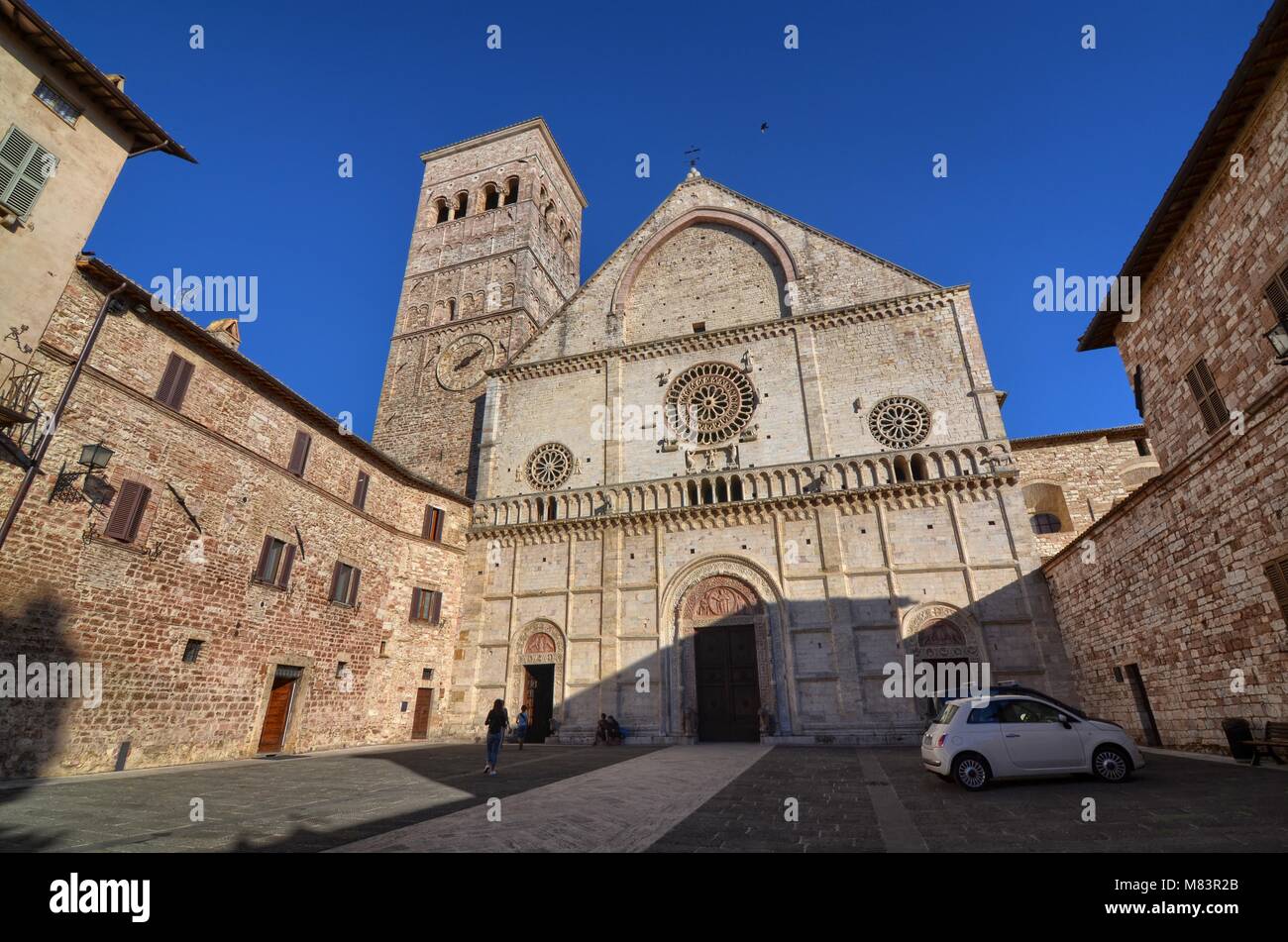 Cathedral of San Rufino Assisi, Italy 12 August 2016. Stone lanes and ...