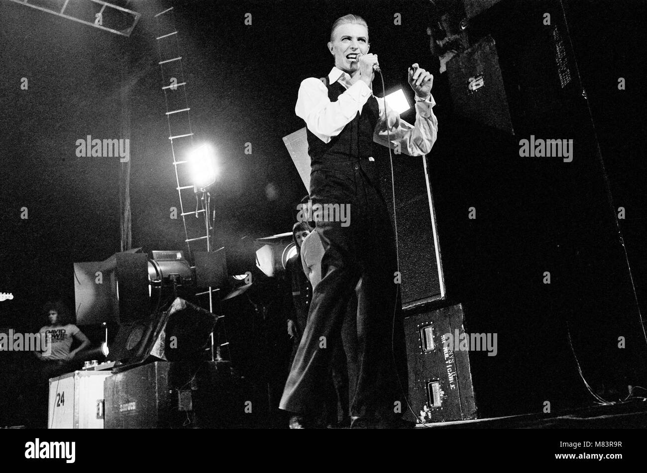 British pop singer David Bowie performing on stage during the first of ...