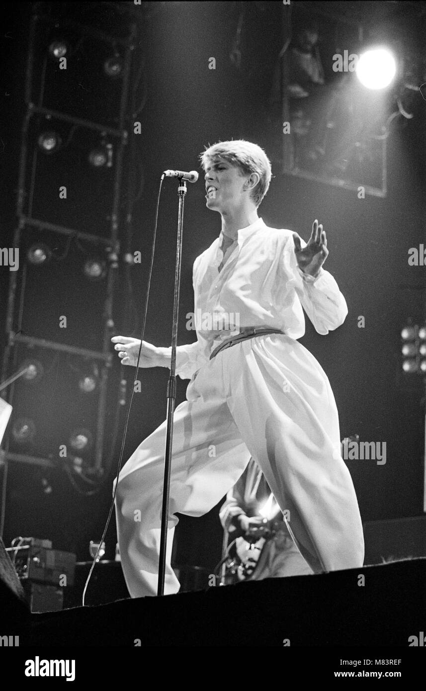 British pop singer David Bowie performing on stage during his concert ...
