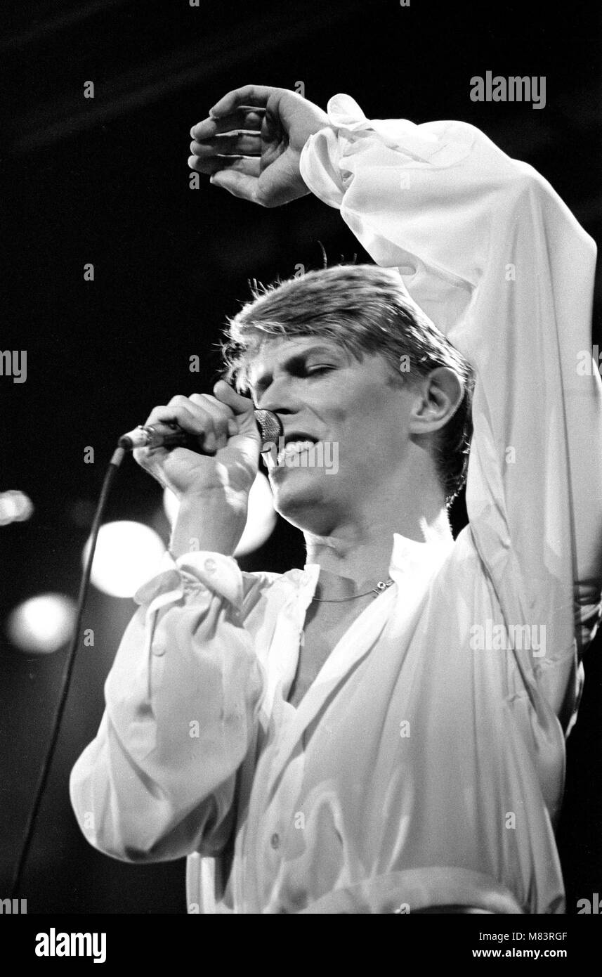 British pop singer David Bowie performing on stage during his concert ...