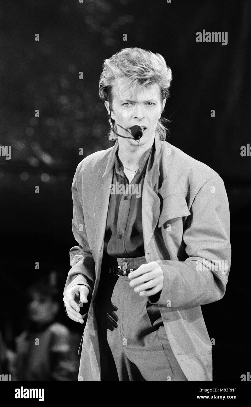British pop singer David Bowie pictured performing in concert at ...