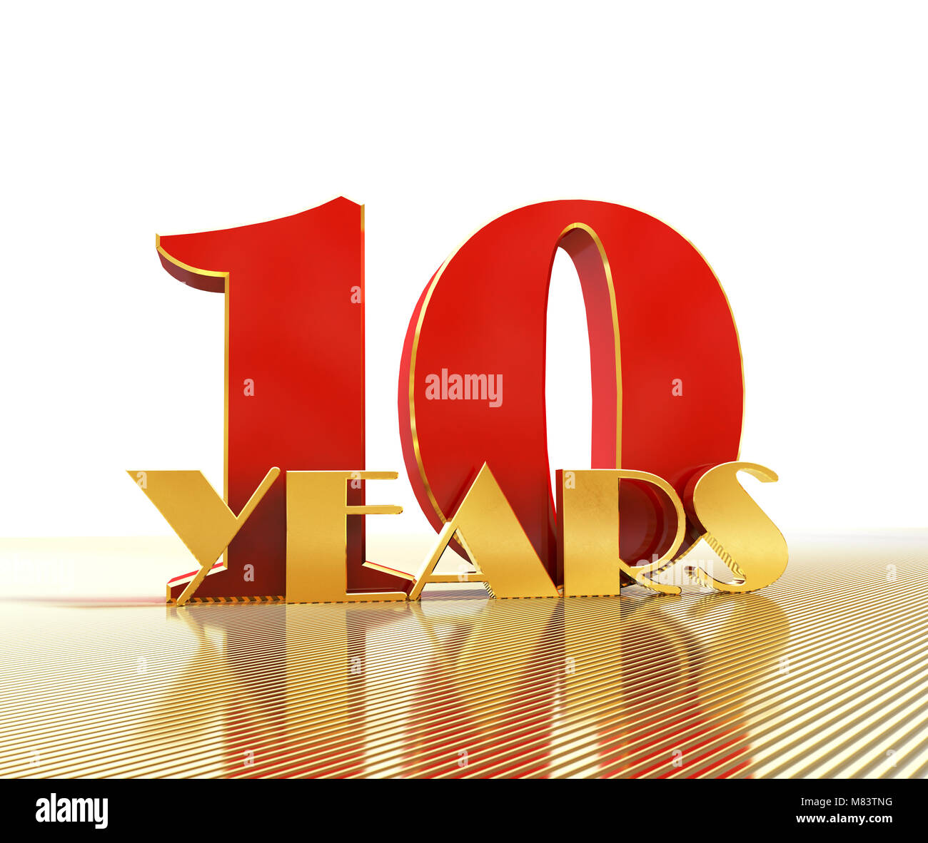 Golden number ten (number 10) and the word "years" against the backdrop ...