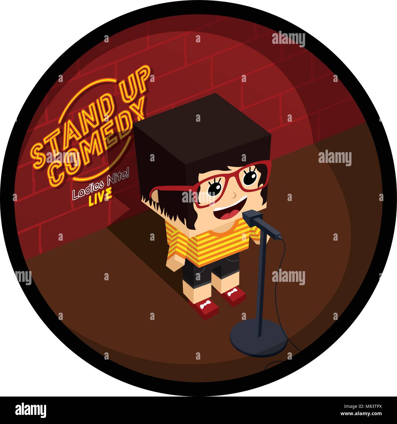 stand up comedy open mic female comic onstage isometric vector art ...