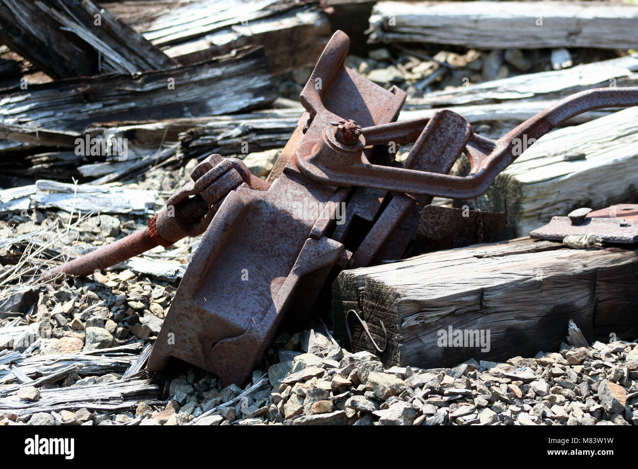 an image of an old railroad track switcher Stock Photo - Alamy