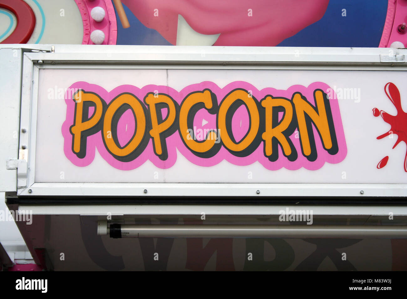 Popcorn Sign on carnival refreshment stand Stock Photo - Alamy