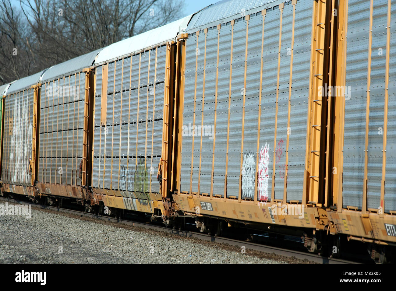 A train running doen the track Stock Photo - Alamy