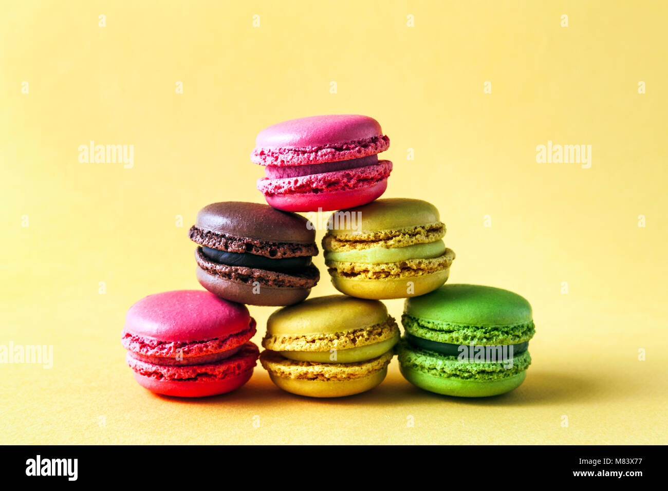 Pyramid of colorful, bright, traditional French Sweet macaroons on ...