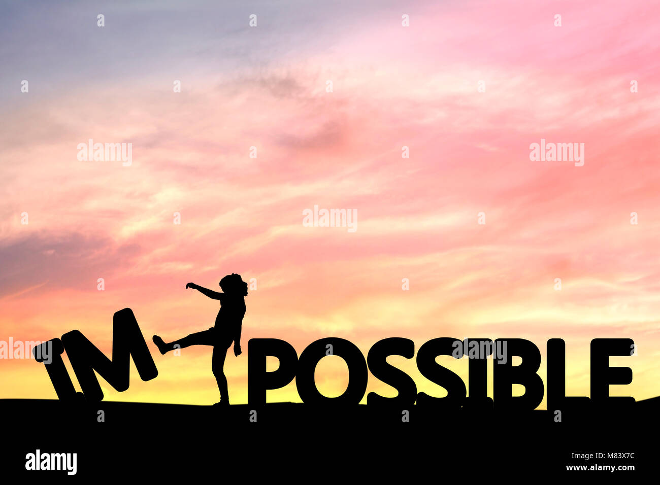 Silhouette of people kick impossible to be possible, concept as success ...