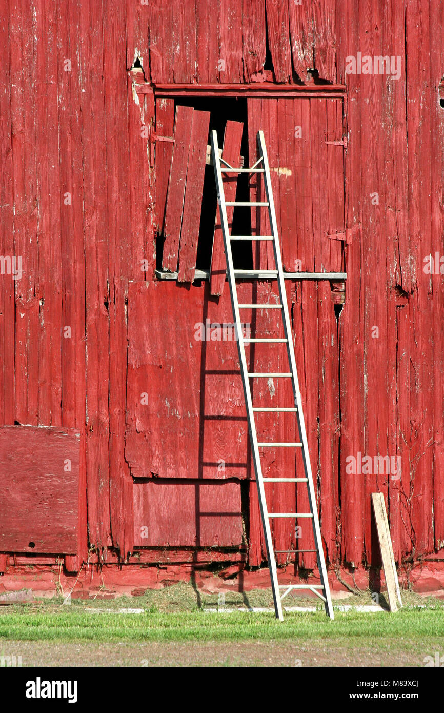 A ladder on a old red bard Stock Photo - Alamy