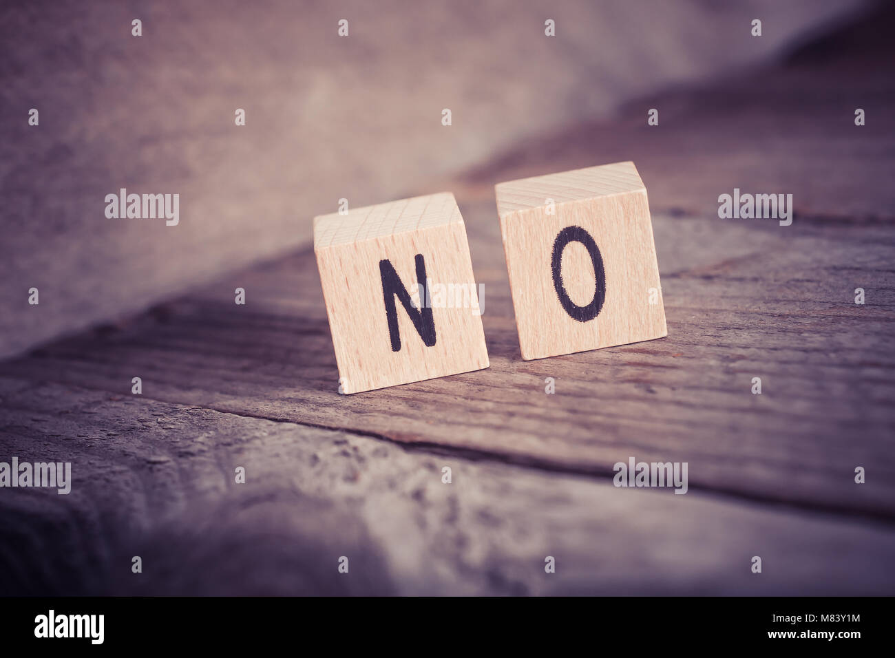 Macro Of The Word No Formed By Wooden Blocks On A Wooden Floor Stock ...