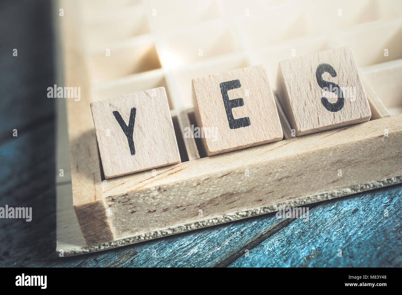 Closeup Of The Word Yes Formed By Wooden Blocks In A Typecase Stock ...