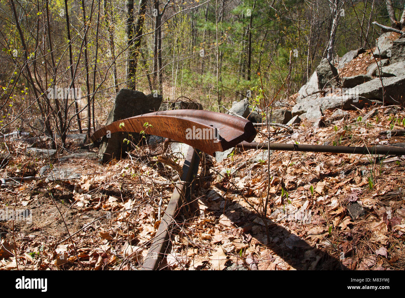 A piece of railroad track at the abandoned Redstone Granite quarry in ...