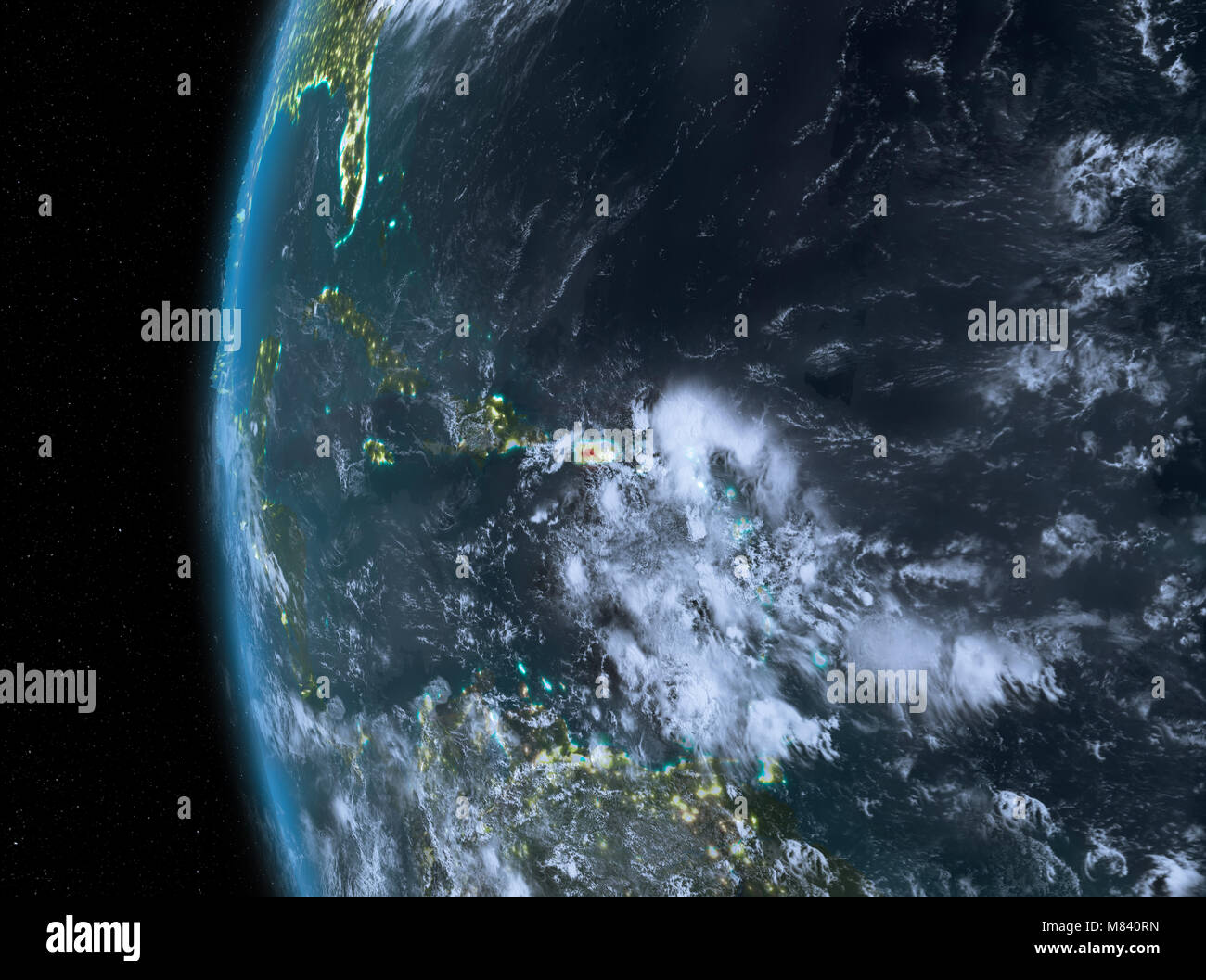 Night map of Puerto Rico as seen from space on planet Earth. 3D ...