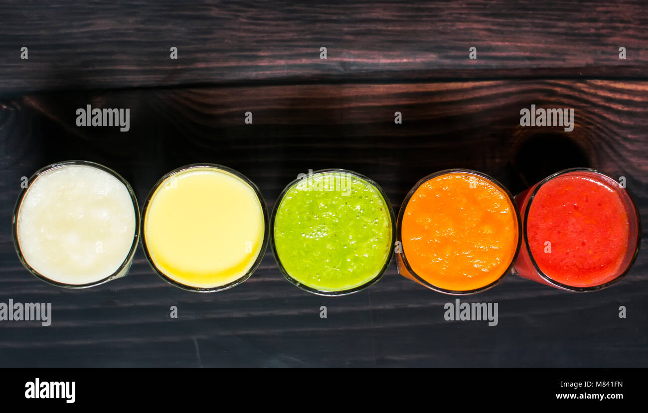 Healthy smoothies with fresh ingredients on a kitchen board Stock Photo ...