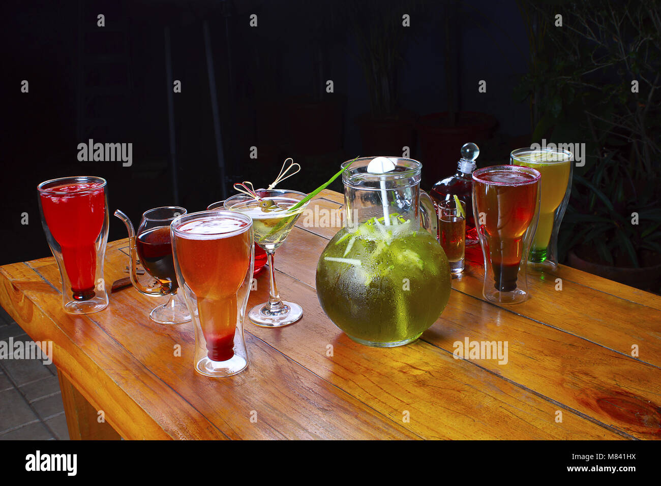 Summer refreshments on brown table Stock Photo - Alamy