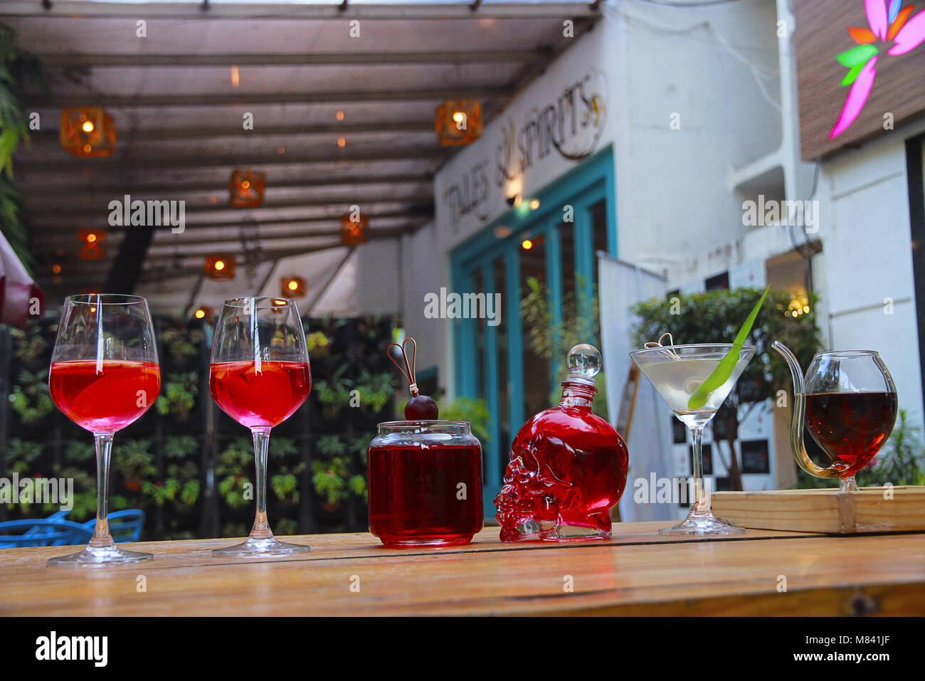 Summer refreshments on brown table Stock Photo - Alamy