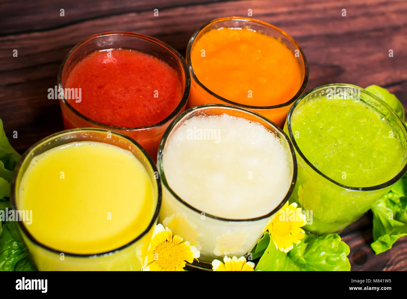 Healthy smoothies with fresh ingredients on a kitchen board Stock Photo ...