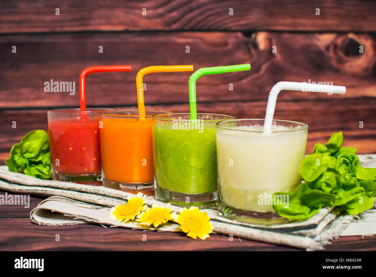Healthy smoothies with fresh ingredients on a kitchen board Stock Photo ...
