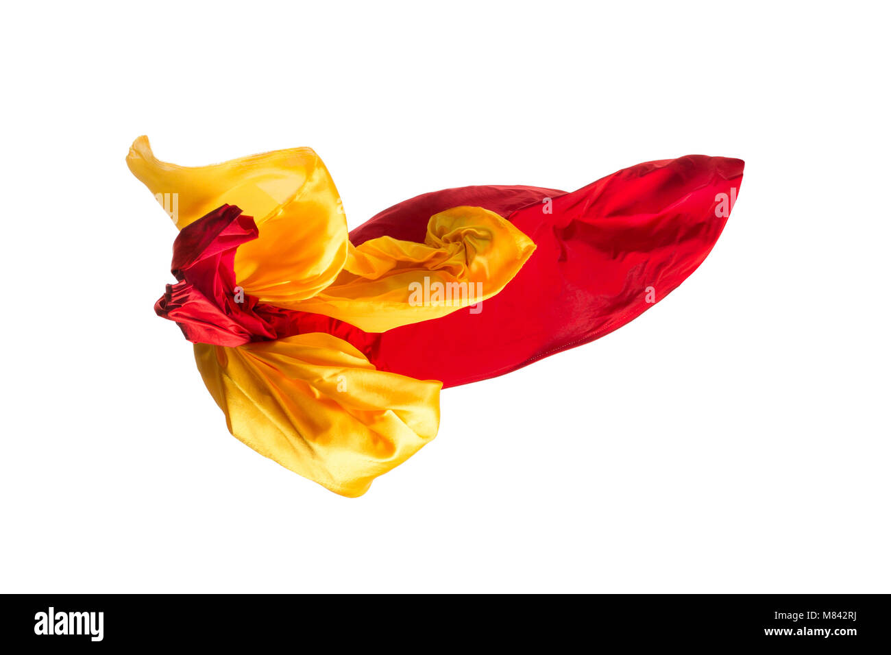 Smooth elegant transparent yellow, red, cloth separated on white ...