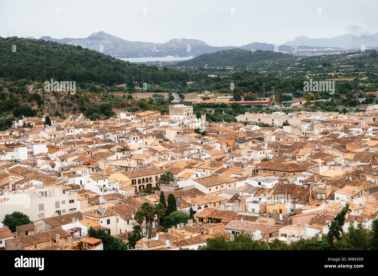 Aerial view of the Pollensa from the top of Calvary, Mallorca, Spain ...