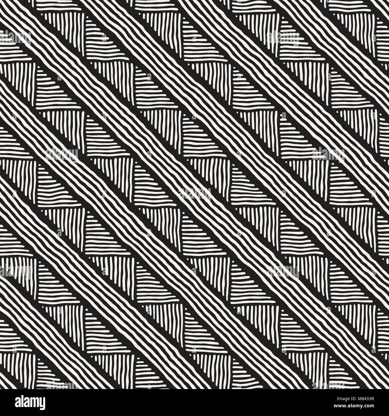 Seamless geometric lines pattern in black and white. Adstract hand ...