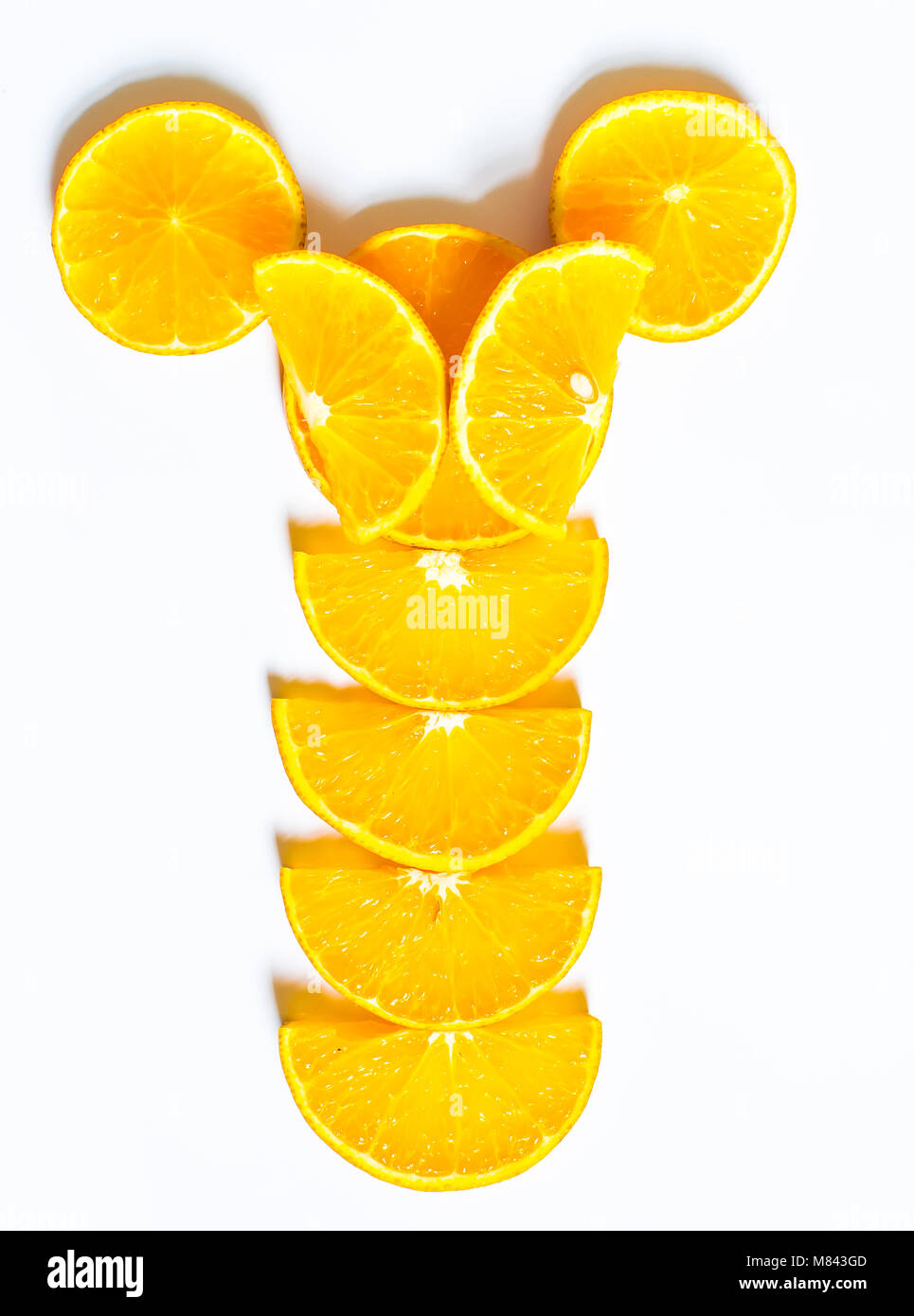 Slices of orange isolated on white background. top view Stock Photo - Alamy