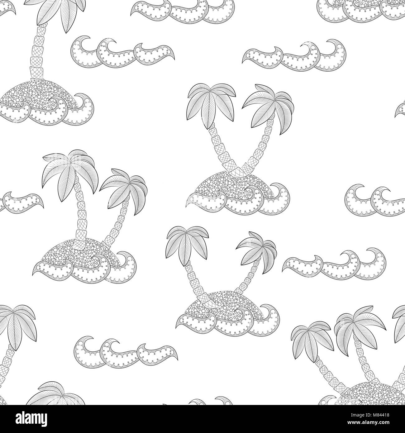 Palm trees on the island Zen Tangle vector illustration. A trip to ...