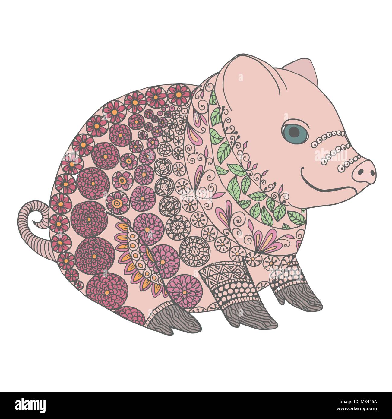 Zentangle illustration with sow. Zen tangle or doodle little boar ...