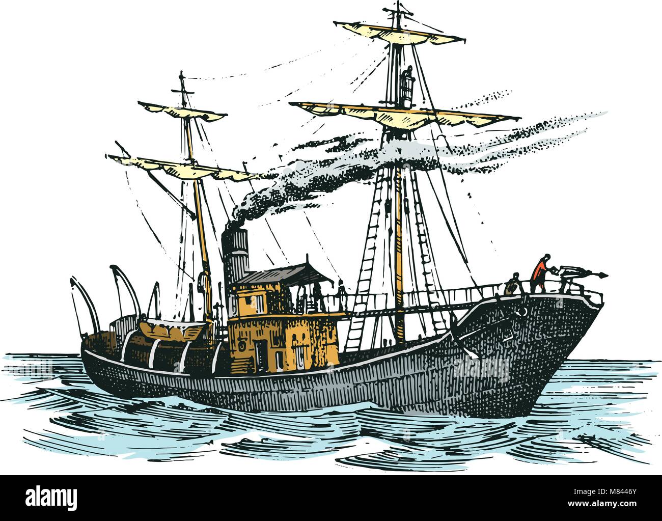 Smoke of motor boat and sailing Stock Vector Images - Alamy