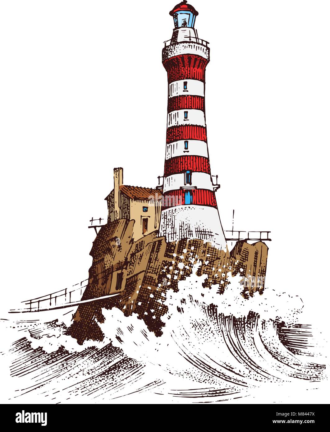 Ship And Lighthouse Drawing