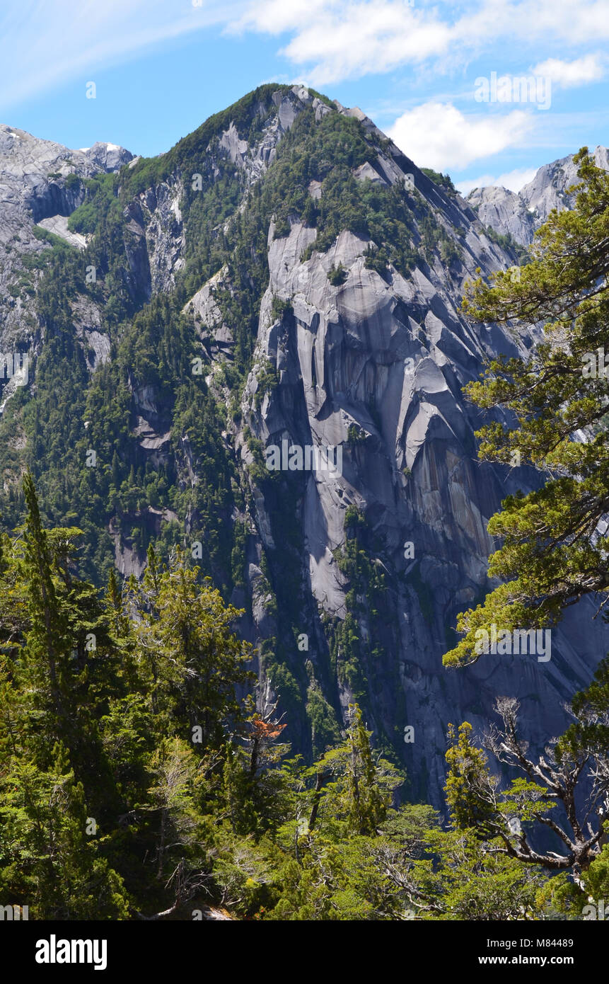 Granite mountains in the Cochamo Valley, Lakes Region of Southern Chile ...