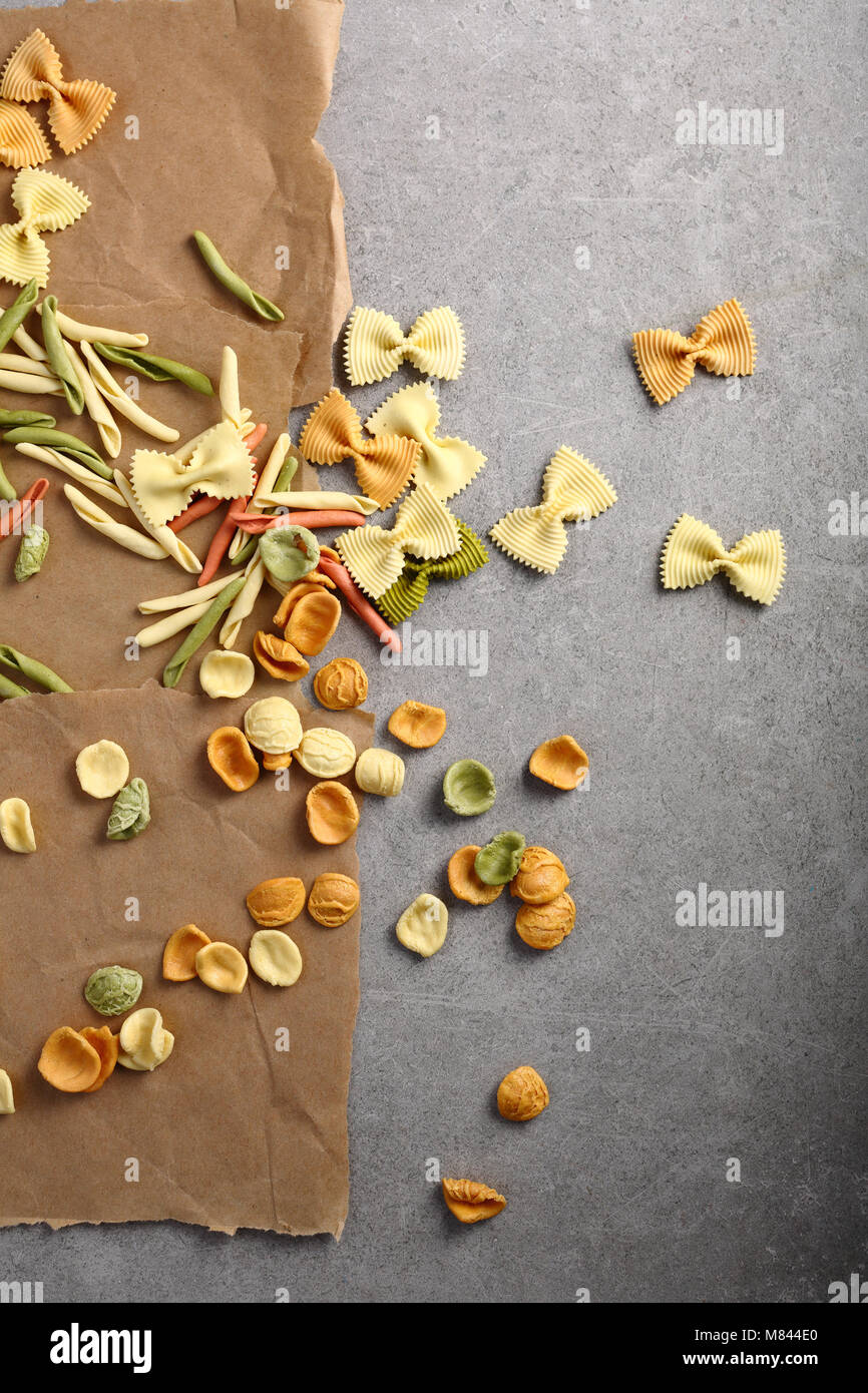 Italian raw pasta set top view Stock Photo - Alamy