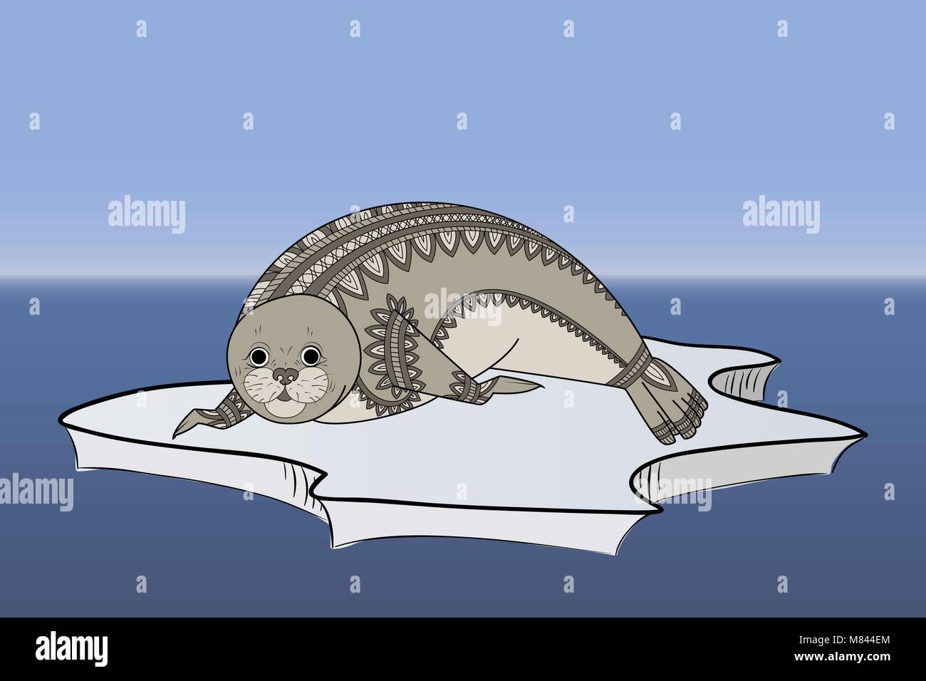 Cute seal Zentangle vector illustration. Phoca on the ice Zen Tangle ...
