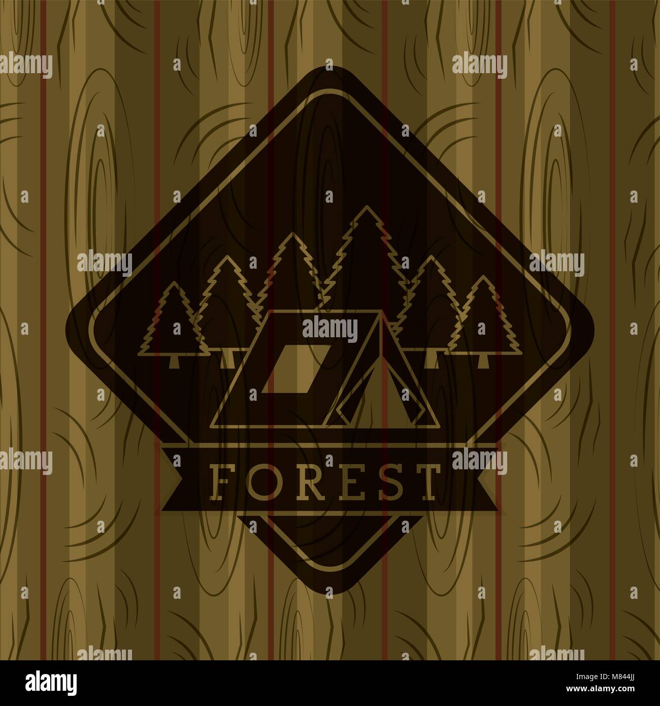 forest outdoor camp tent pine trees wooden background vector ...