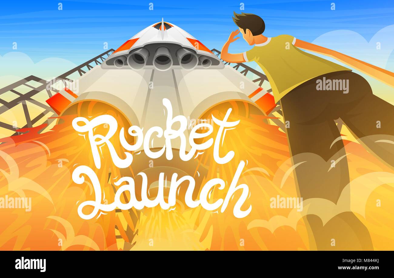 Rocket launch. International spaceship, shuttle in space, bottom view ...