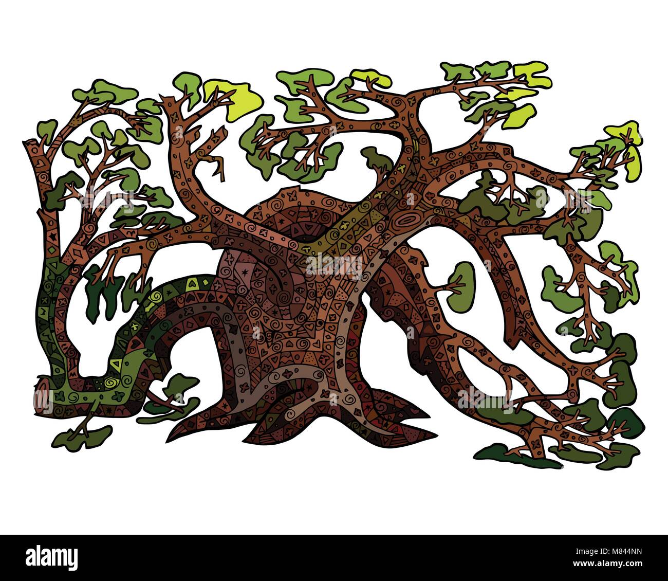 Old Magic Tree vector zen tangle and doodle. Zentangle coloring book ...