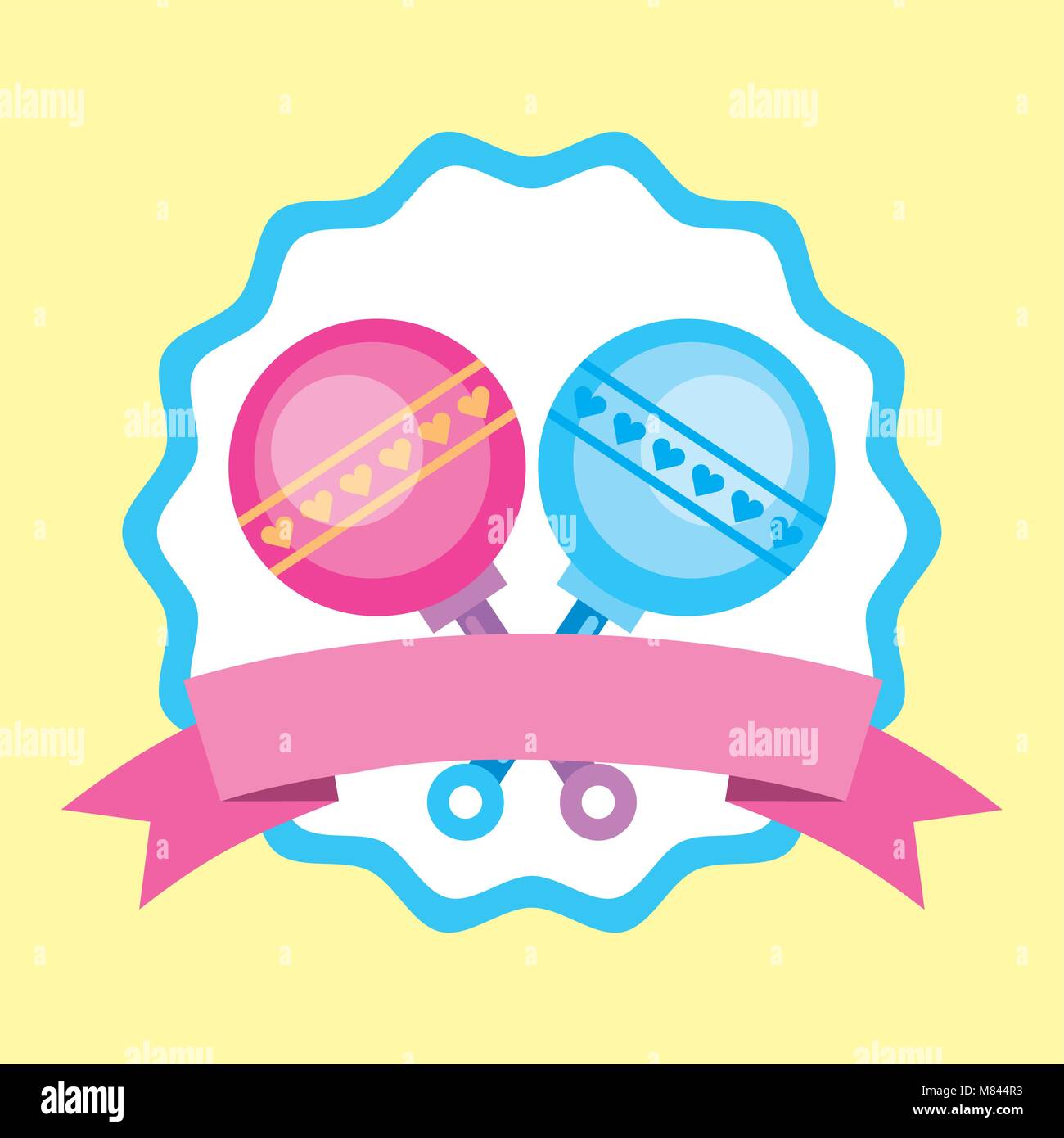 baby shower card maracas label ribbon decoration vector illustration ...