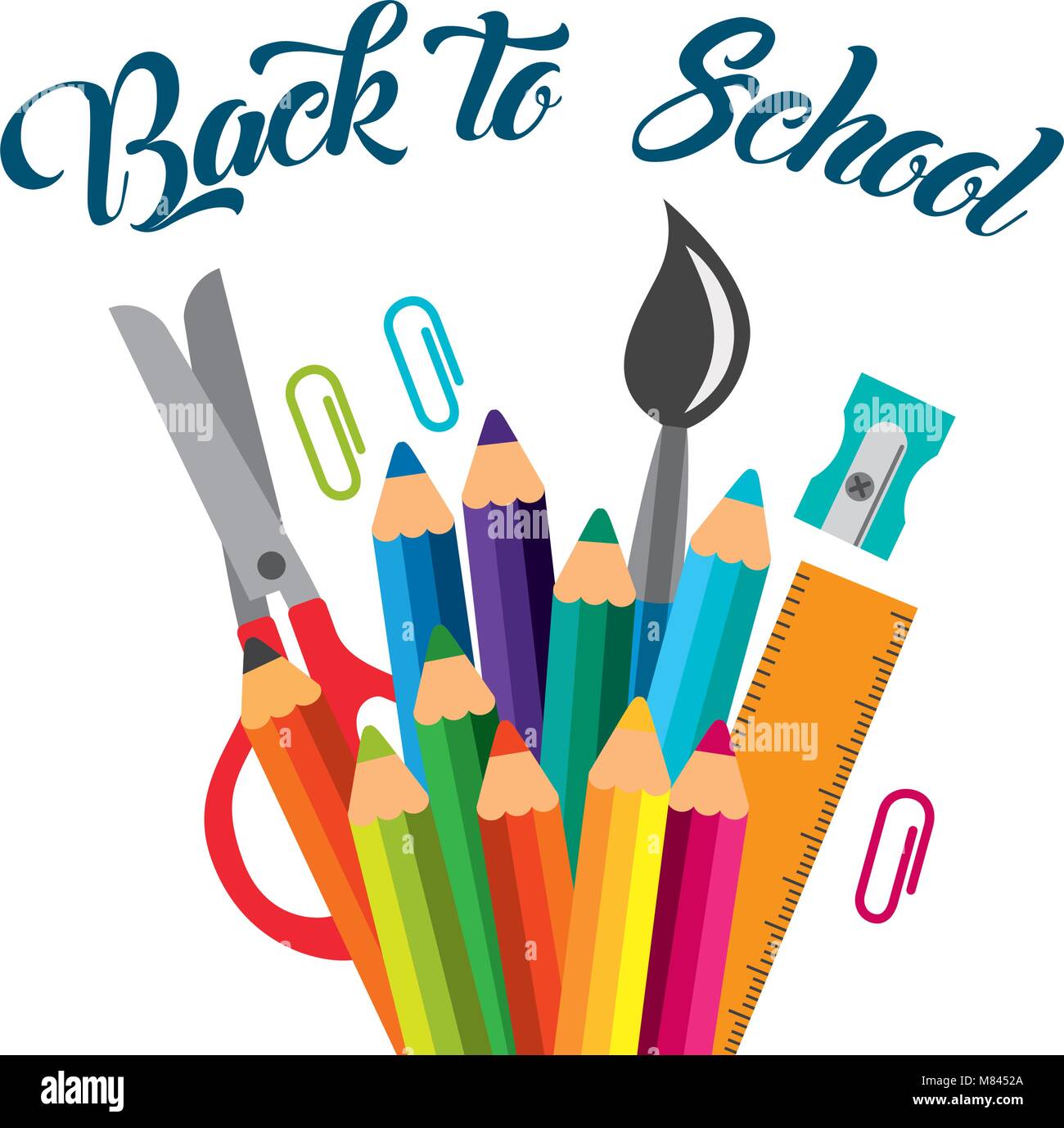 back to school scissors pencil color clips equipment vector ...