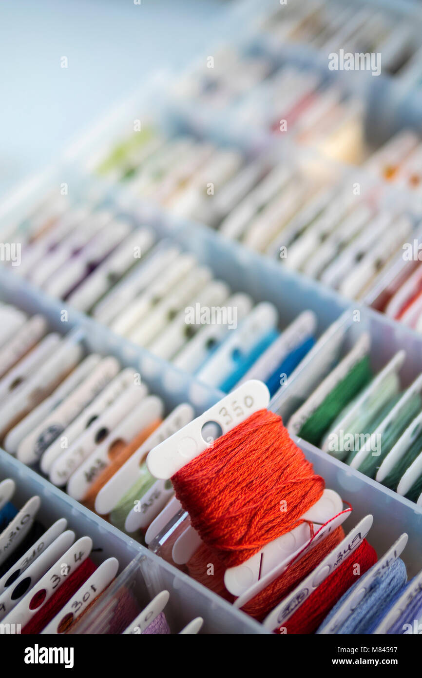 Embroidery Threads for cross stitch in a storage box Stock Photo - Alamy